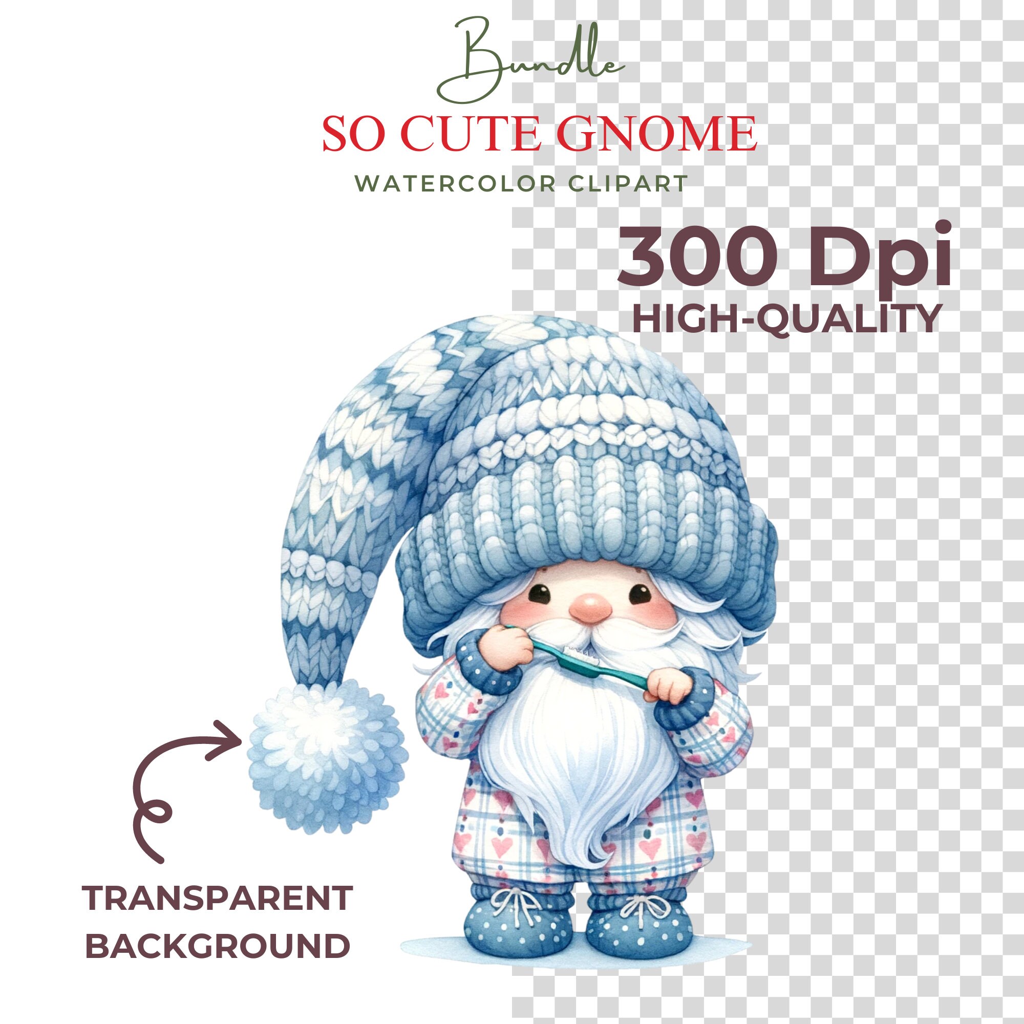 Pajamas Gnome Clipart PNG Bundle, Cute Bed Time Gnomes, Nursery Decor ...