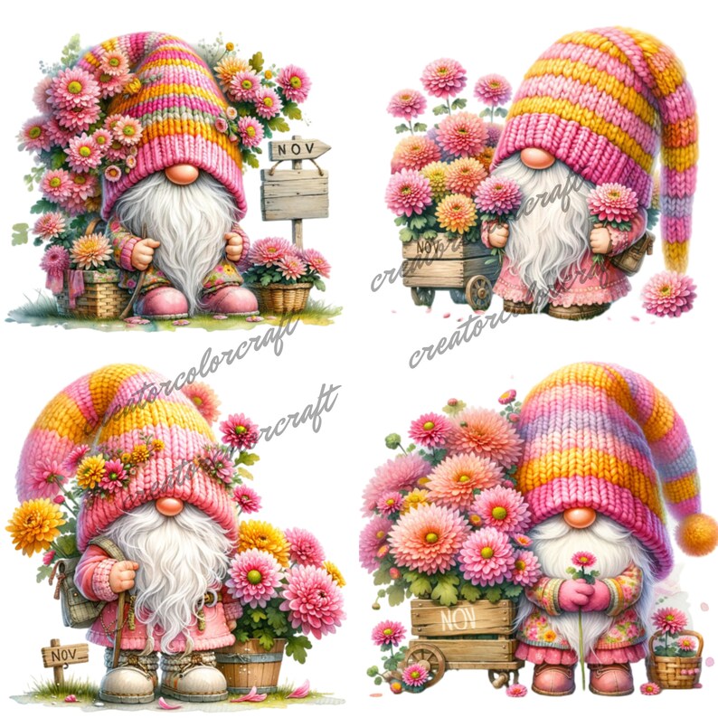 Birth Month Flower Gnome Watercolor Clipart, Birth Month Flower ...