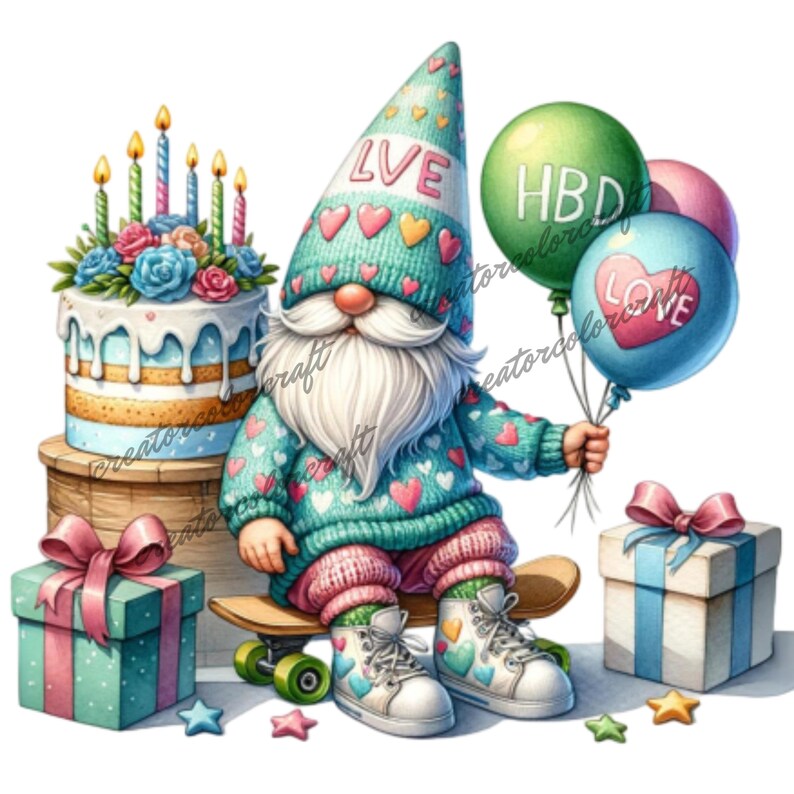 Birthday Gnome Clipart, Happy Birthday Gnome, Junk Journal, Card Making ...