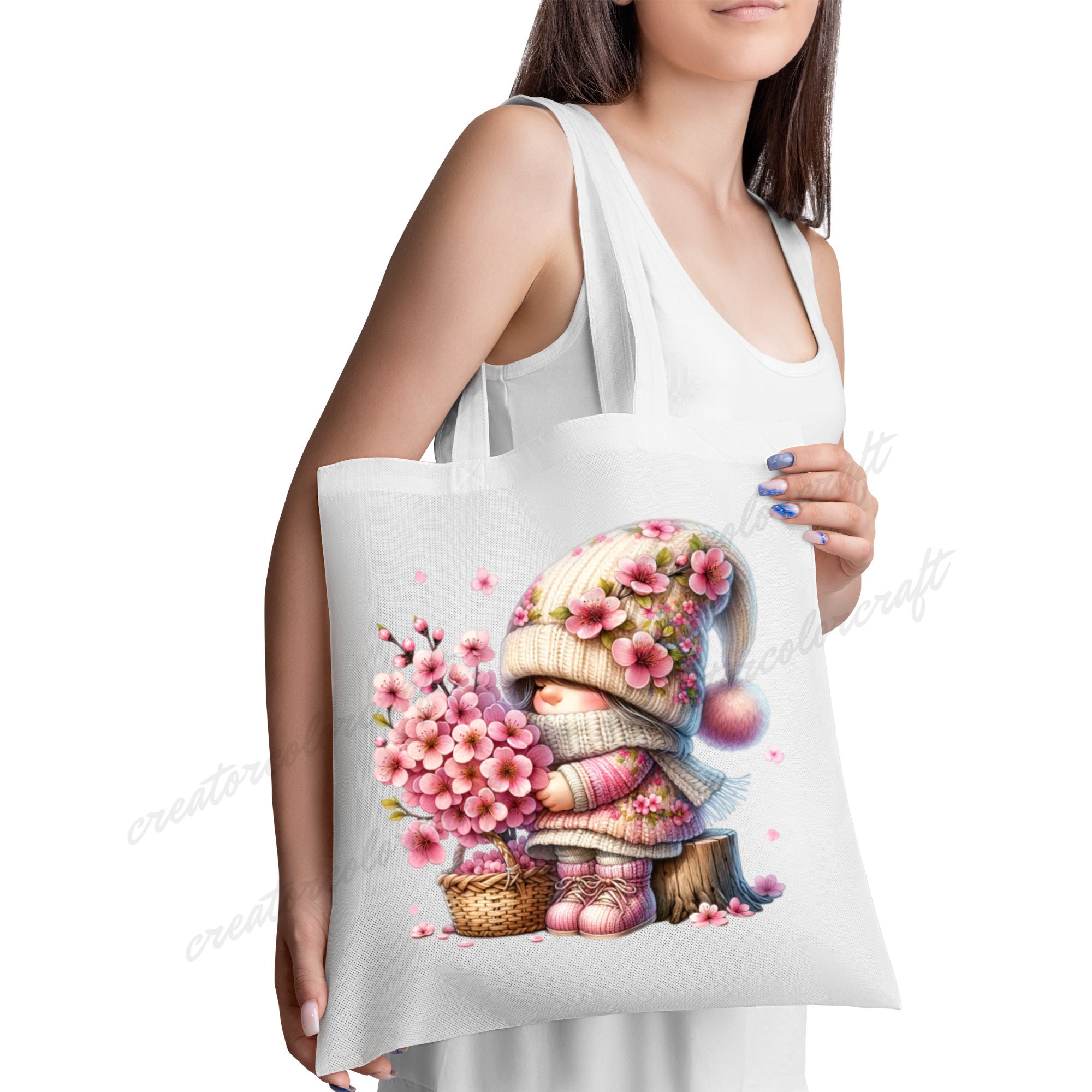 Pink Cherry Blossom Gnome Clipart, Garden Clipart, Spring Gnome Png ...