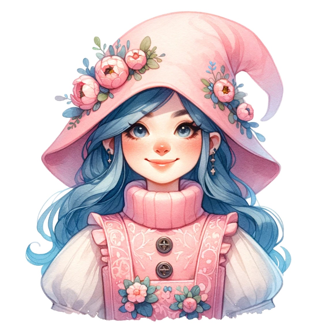 Girl Gnome Clipart, Gnome Clip Art, Spring Floral Watercolor Clipart ...