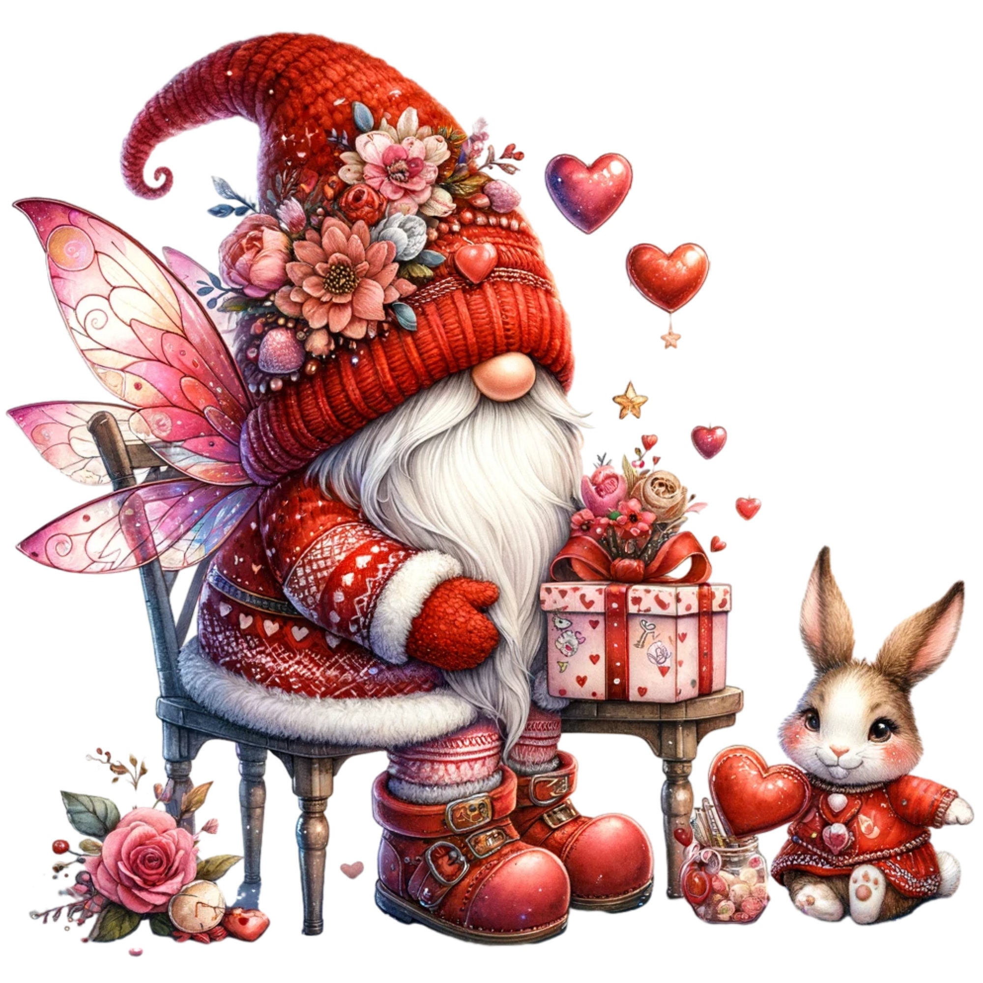 Valentines Gnomes Clipart, 12 PNG Gnomes Clipart, Cute Valentine Gnome ...