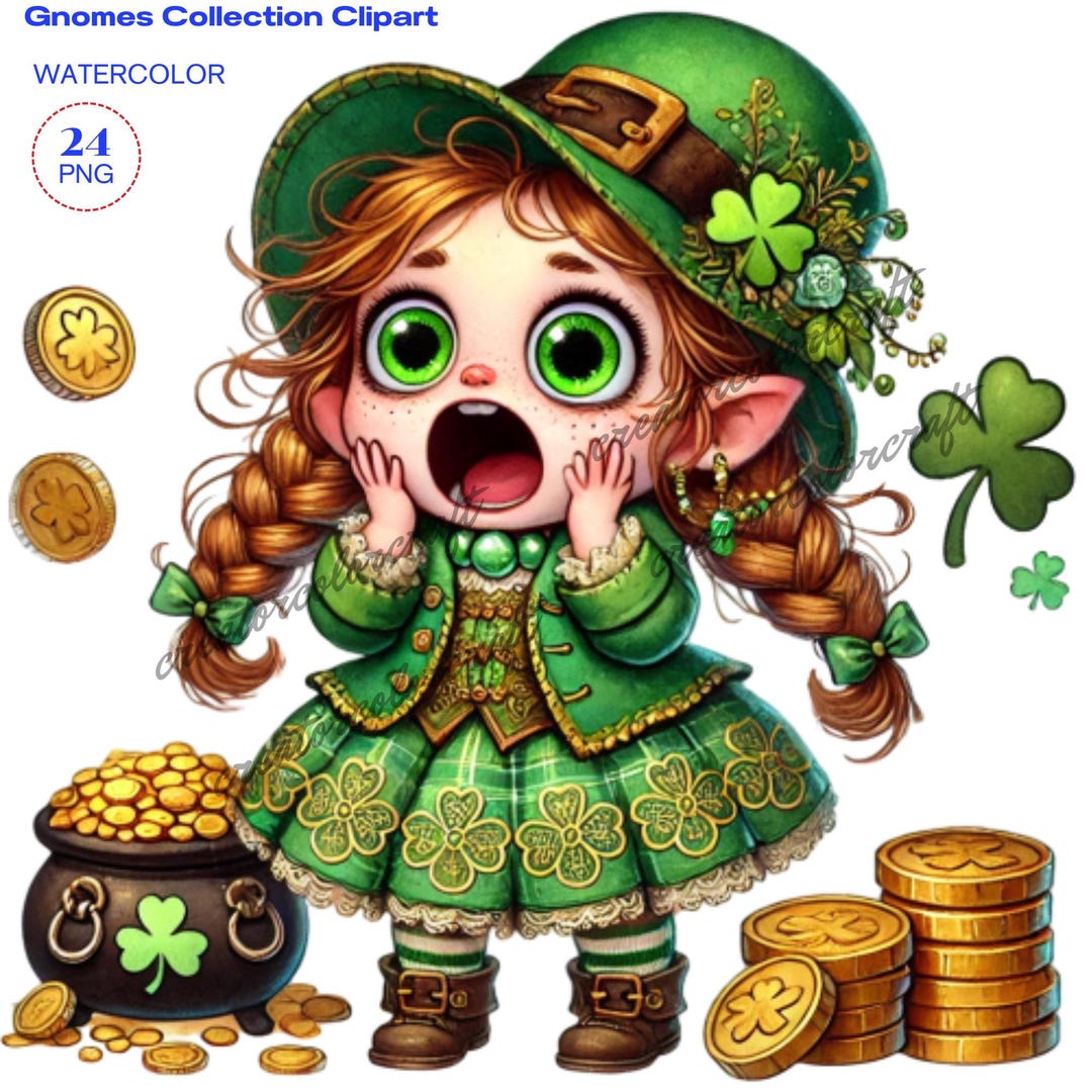 Watercolor St.patrick’s Day Gnome Clipart, 24 PNG Festive Gnomes ...