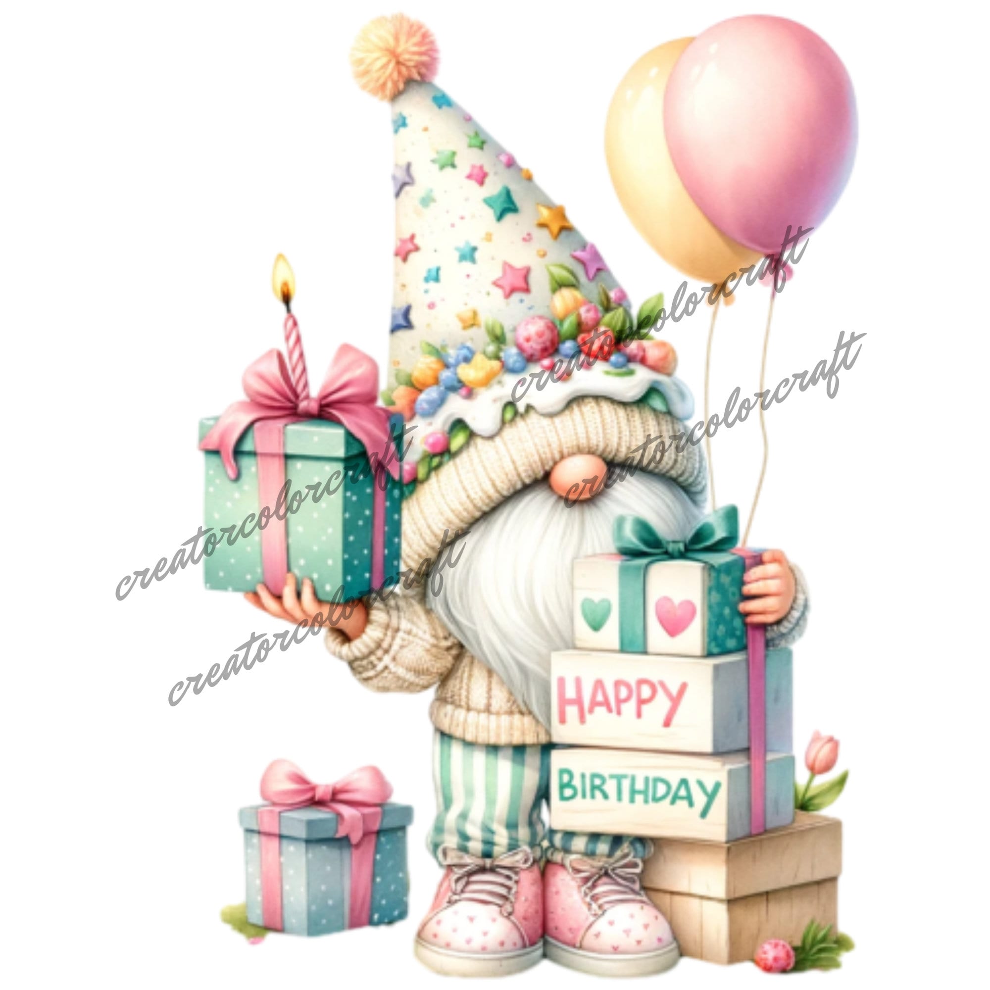 Birthday Gnome Clipart, Happy Birthday Gnome, Junk Journal, Card Making ...