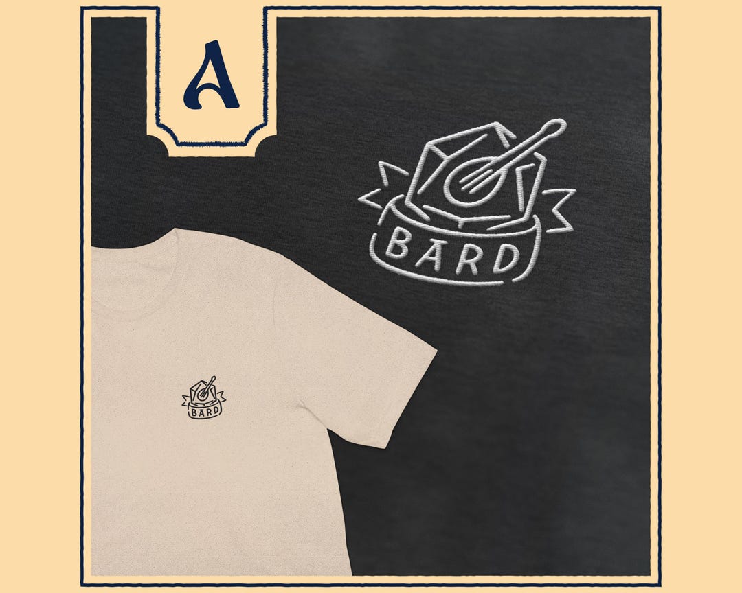 Minimalist Bard Dnd Shirt, Subtle Dnd Embroidered T-shirt With Bard ...