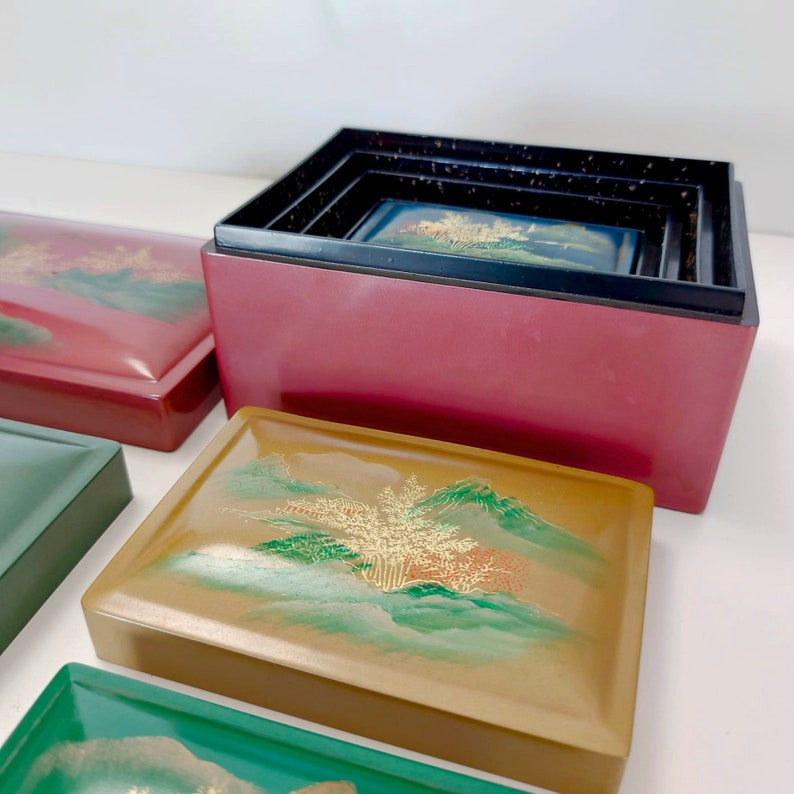 Set of 5 Interlocking Rectangular Lacquered Chinese Jewelry Boxes ...