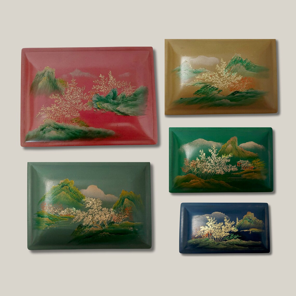 Set of 5 Interlocking Rectangular Lacquered Chinese Jewelry Boxes ...