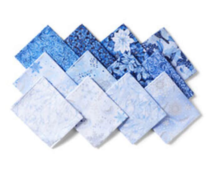 Hi Fashion Winter Blue Christmas Metallic Cotton Fabric Quarters 12ct ...