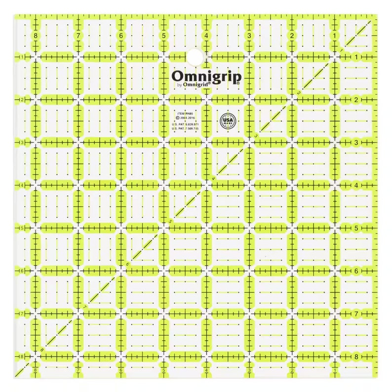 8.5 Inch Square Omnigrip by Omnigrid Green Tint Quilting Ruler - Etsy