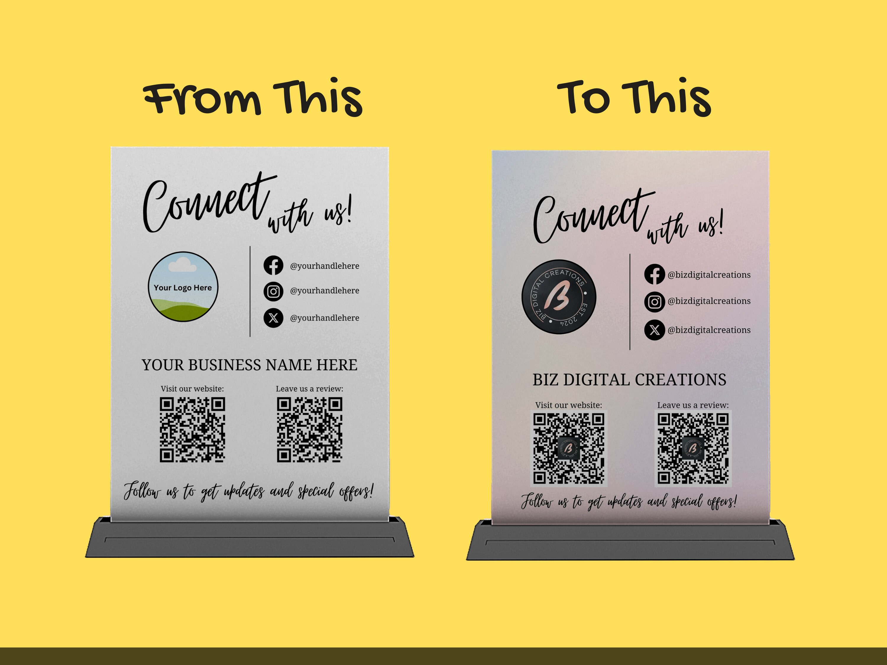 5 Social Media Sign Template in 3 Sizes Canva Editable Business Sign ...