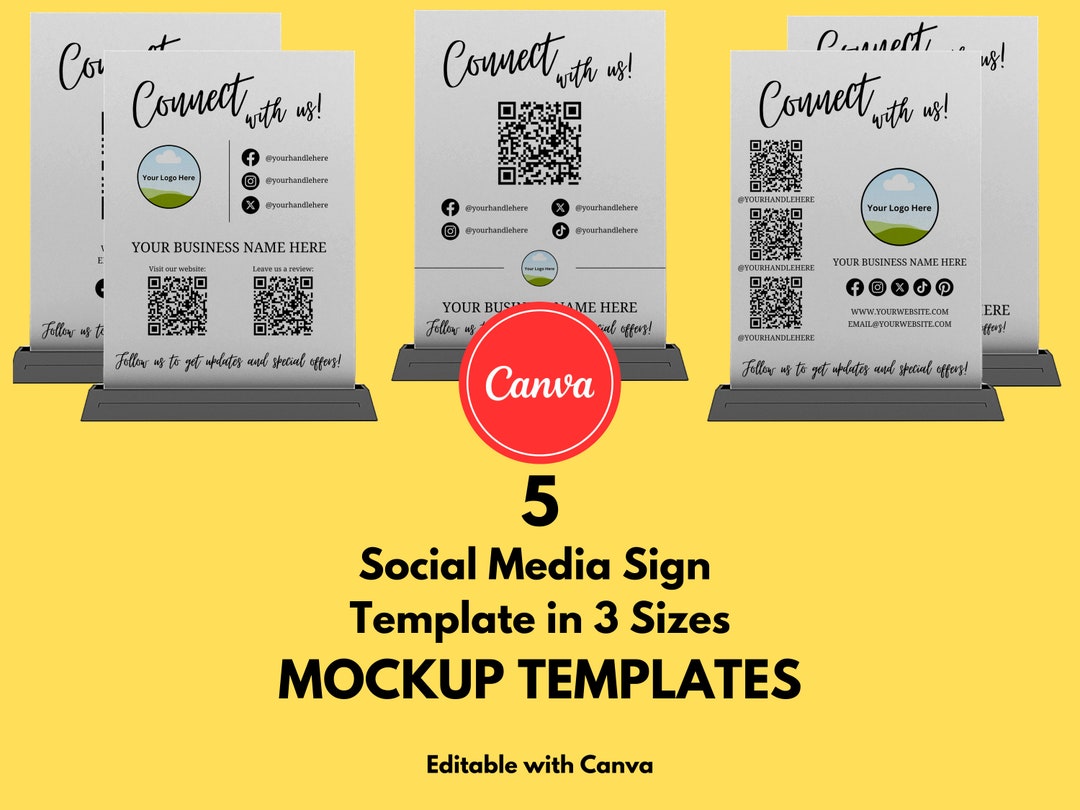 5 Social Media Sign Template in 3 Sizes Canva Editable Business Sign ...