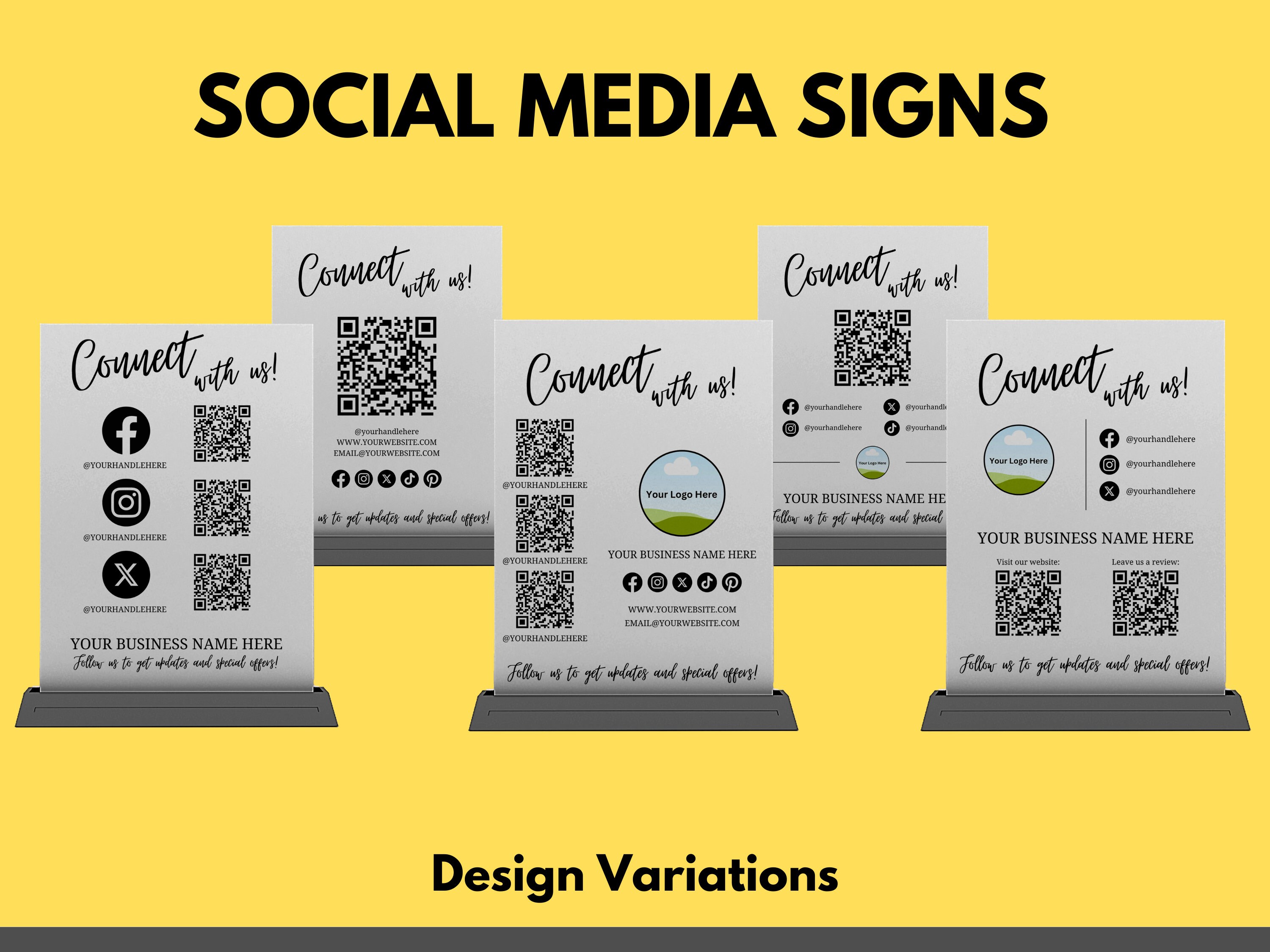 5 Social Media Sign Template in 3 Sizes Canva Editable Business Sign ...