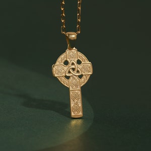 Celtic Irish Cross Necklace in 14K Gold for Mythologic Gift, Faith ...