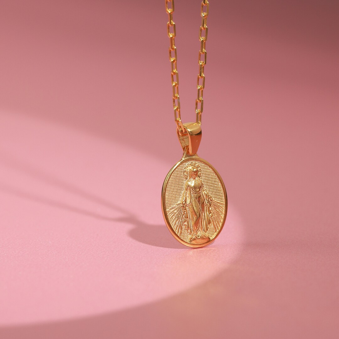 Virgin Saint Mary Necklace for Wife, Religious Necklace in 14K or 18K ...