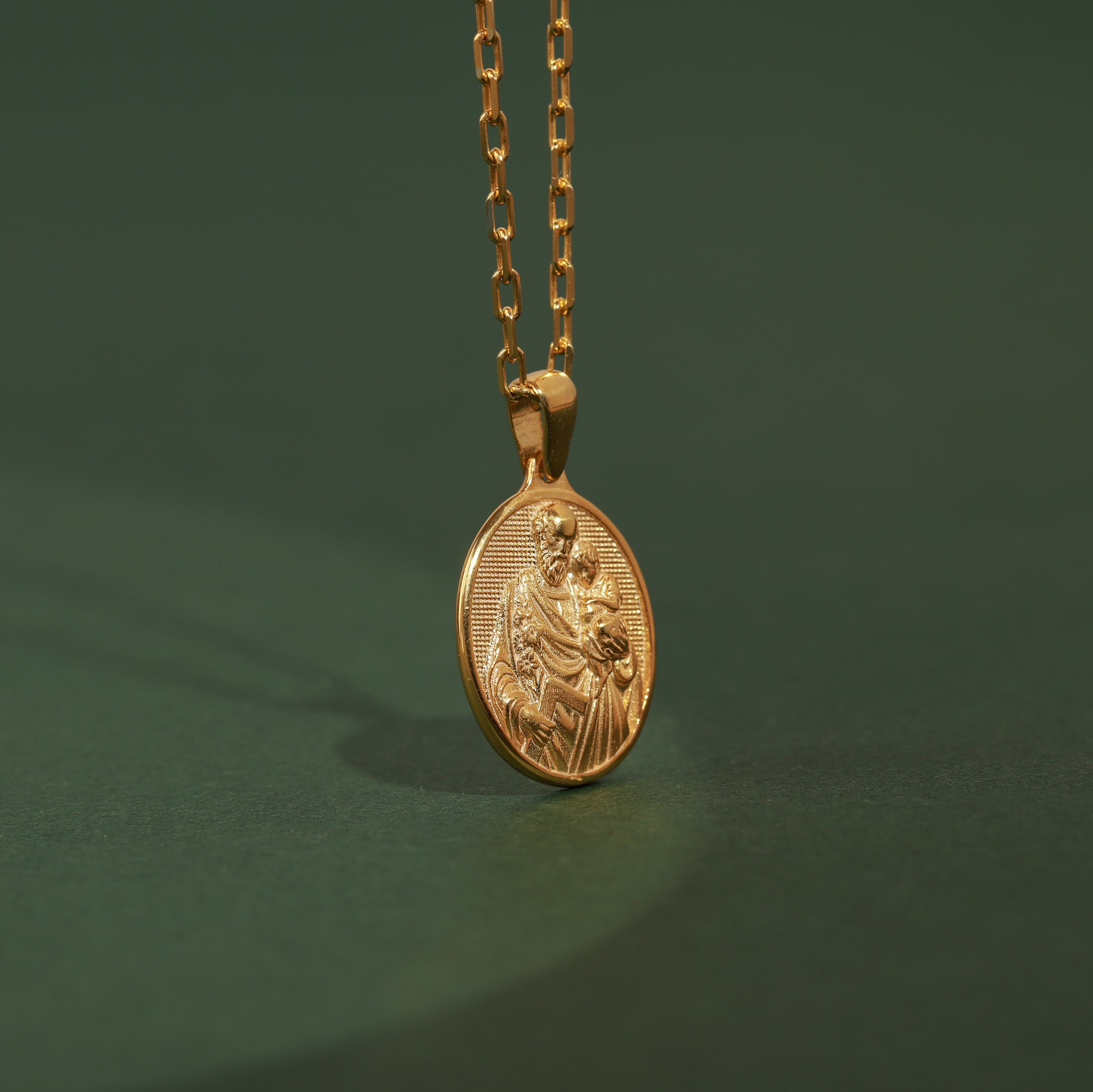 Medal Necklace With St Joseph in 14K Gold or 18K Gold, Saint Joseph ...