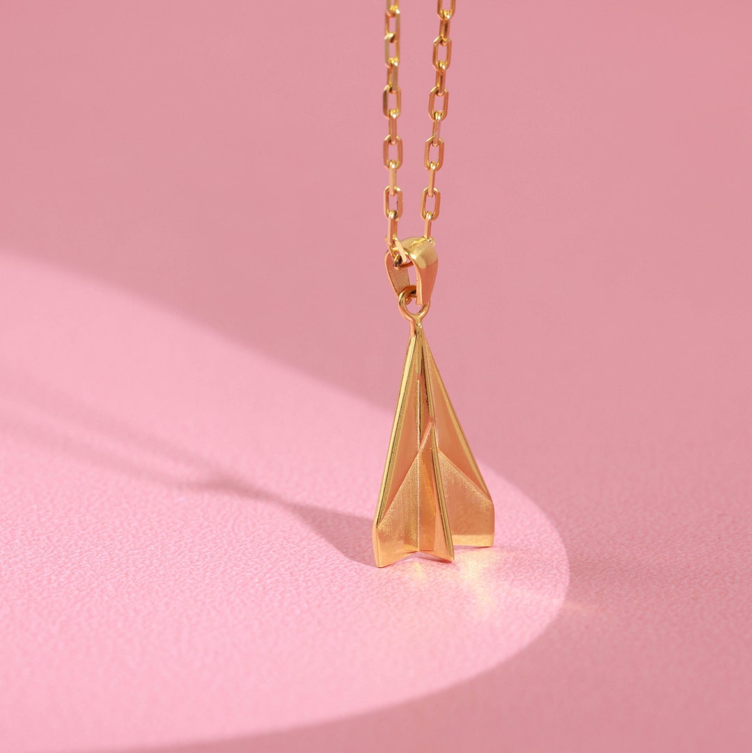 Airplane Necklace With Origami Style for Women in Gold Plated, Plane ...