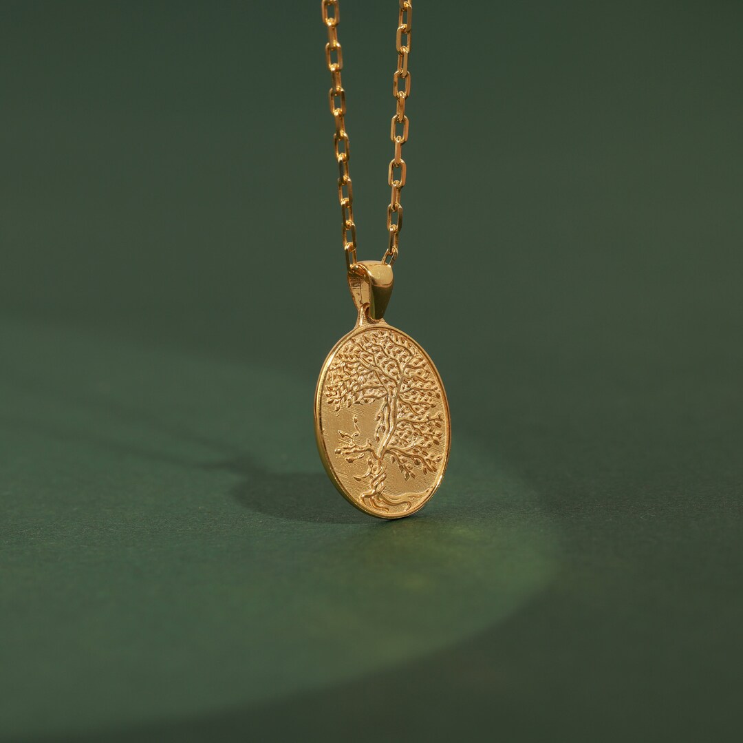 Tree of Life Necklace for Nature Lover in 14K Gold, Yggdrasil Pendant ...