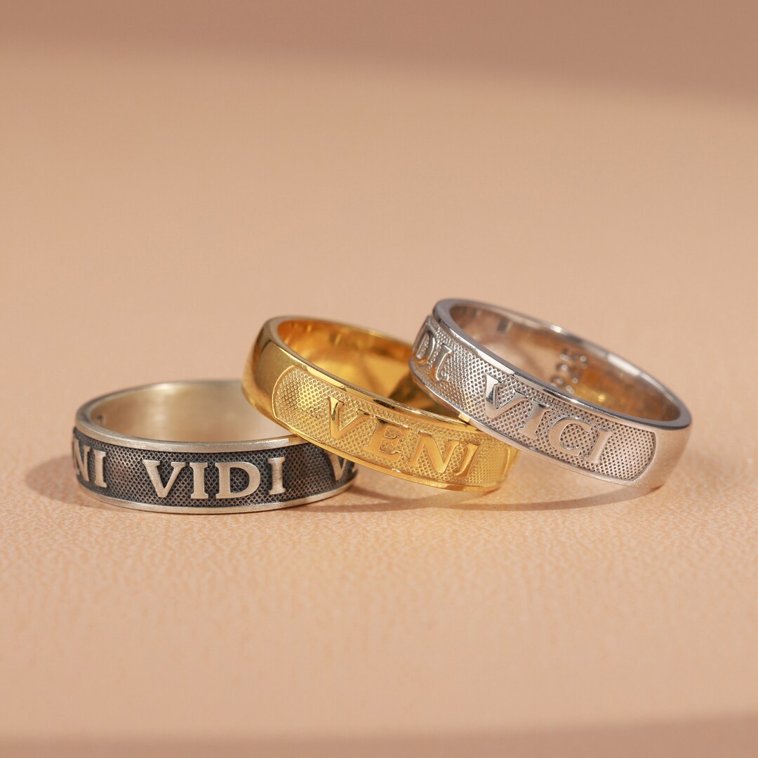 Elegant Veni Vidi Vici Stackable Ring for Girlfriend in 14K Gold ...