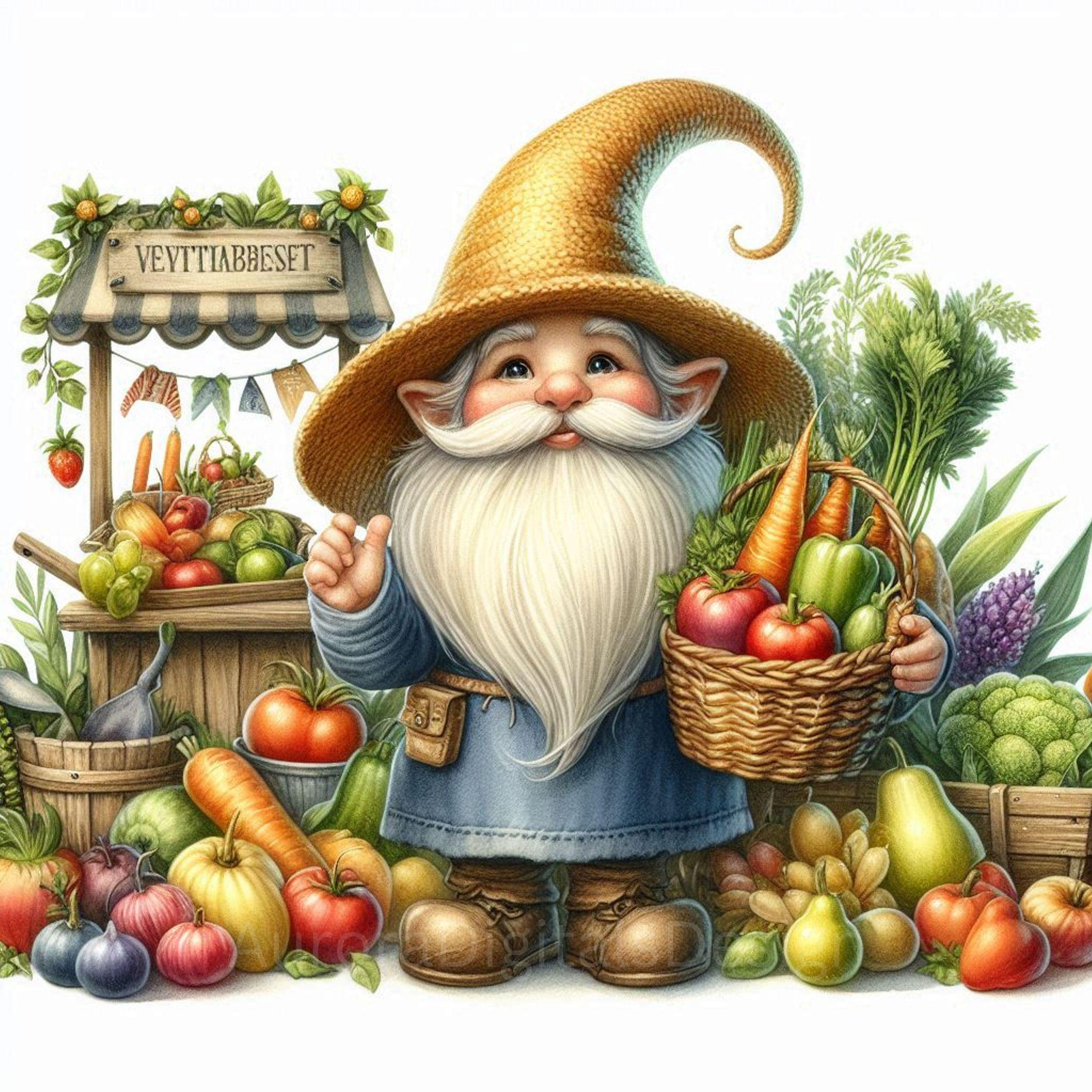 Farmer Market Gnomes Clipart - Set of 12 JPEG Whimsical Gnomes With ...