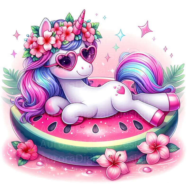 Magical Summer Unicorn Clipart | Tropical Fantasy, Florals & Fruits ...