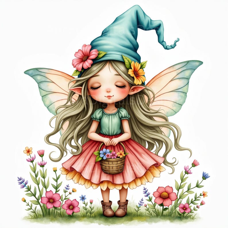 Flower Fairy Gnomes Clipart, Set of 14 Whimsical Gnome Illustrations in ...