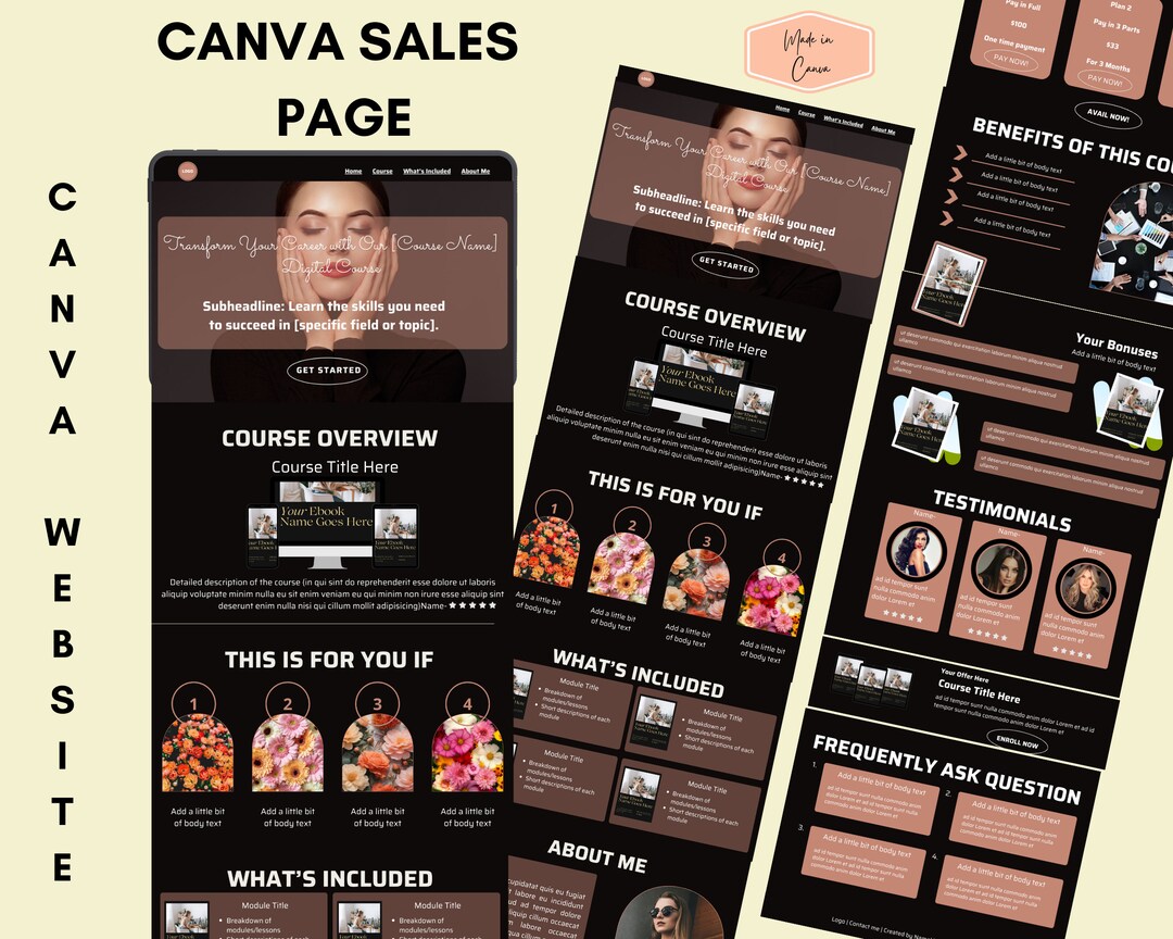 Canva Sales Page Template ,course Sales Page ,canva Website Template ...