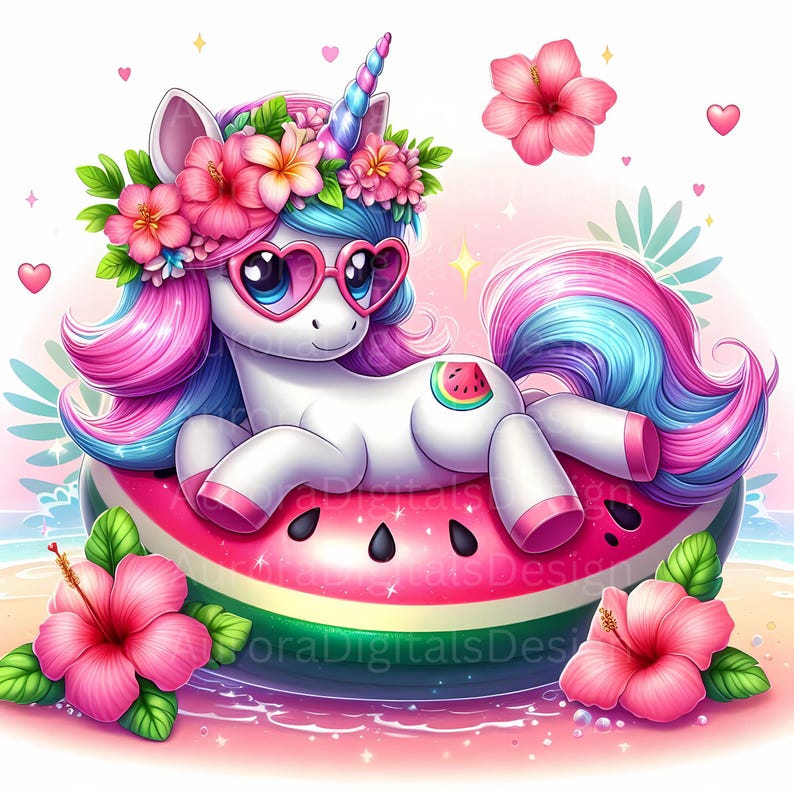 Magical Summer Unicorn Clipart | Tropical Fantasy, Florals & Fruits ...