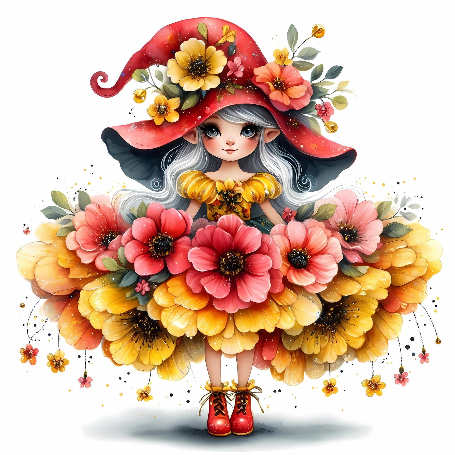 Floral Gnome Clipart: Spring Flower Garden Art (10 JPEG Files, 300 DPI ...