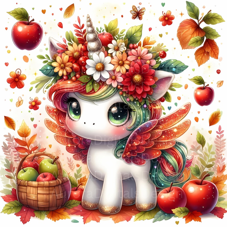 Apple Orchard Unicorn Clipart: Fall Autumn Art (set of 12 Jpegs) - Etsy