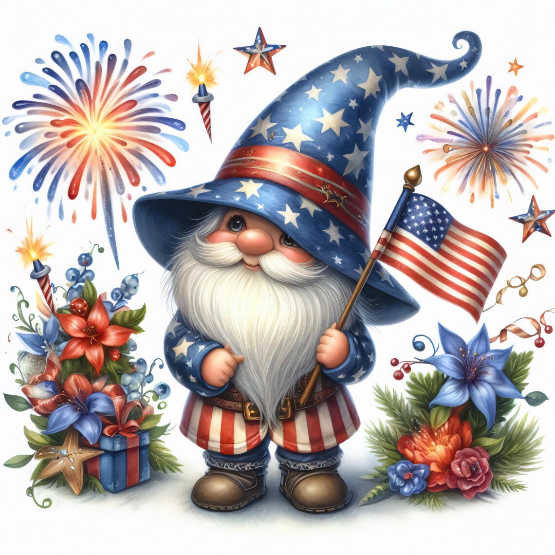 Patriotic Gnome Clipart, 4th of July Gnome Art, Independence Day ...