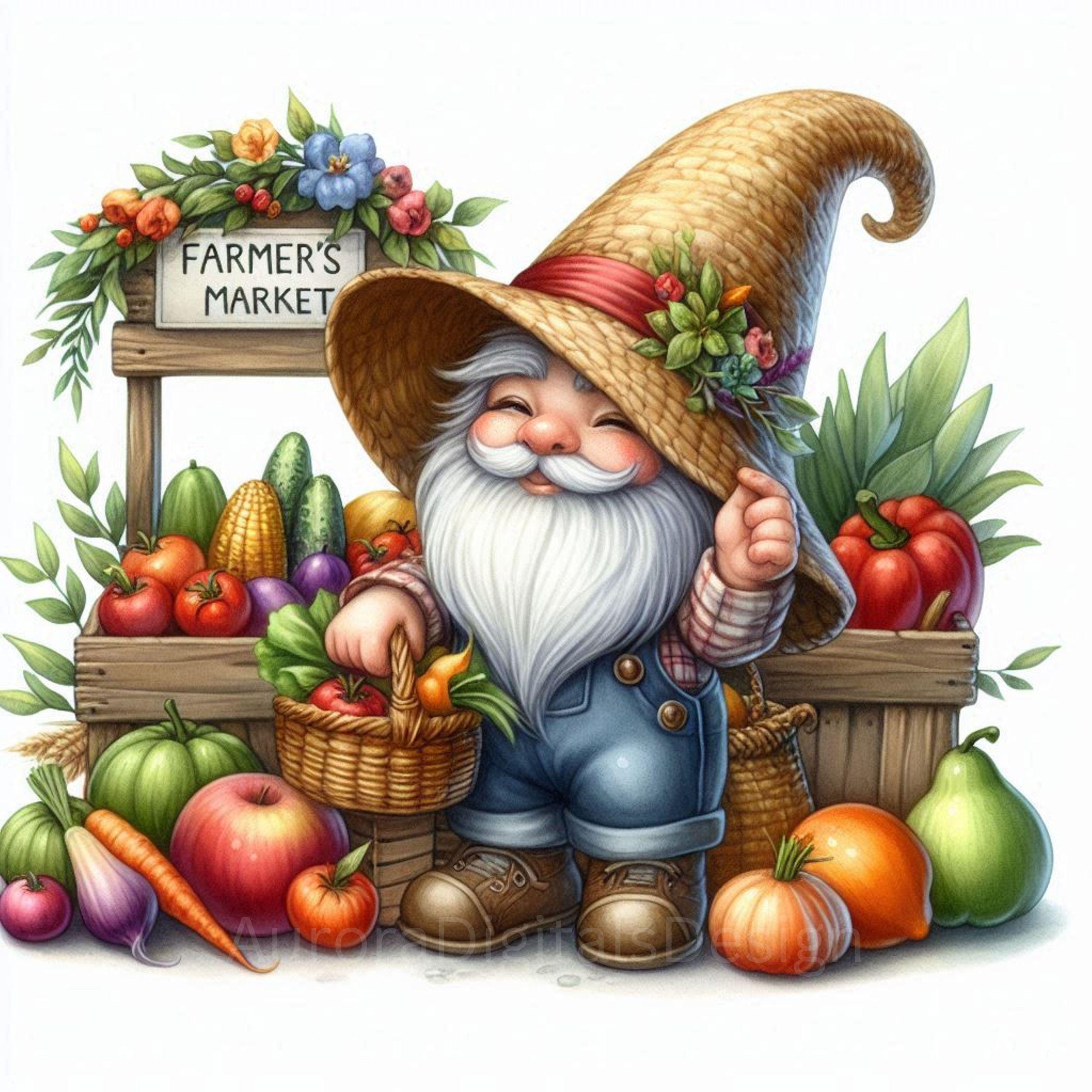 Farmer Market Gnomes Clipart Set of 12 JPEG Whimsical Gnomes With Fresh ...