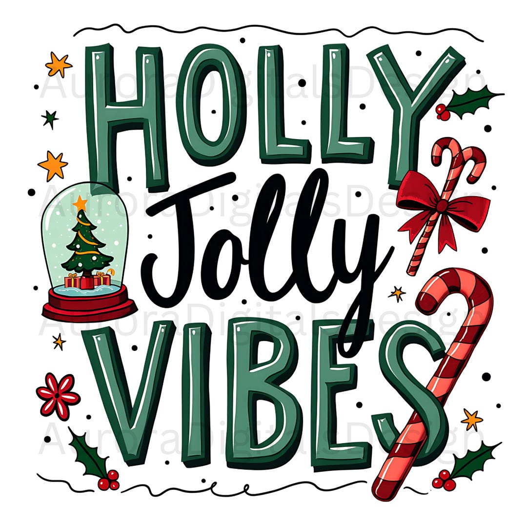 Holly Jolly Vibes Png, Christmas Png, Retro Christmas PNG, Merry ...