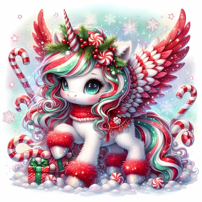 Christmas Unicorn Clipart | Candy Cane Sparkle Unicorn Clipart | 12 ...