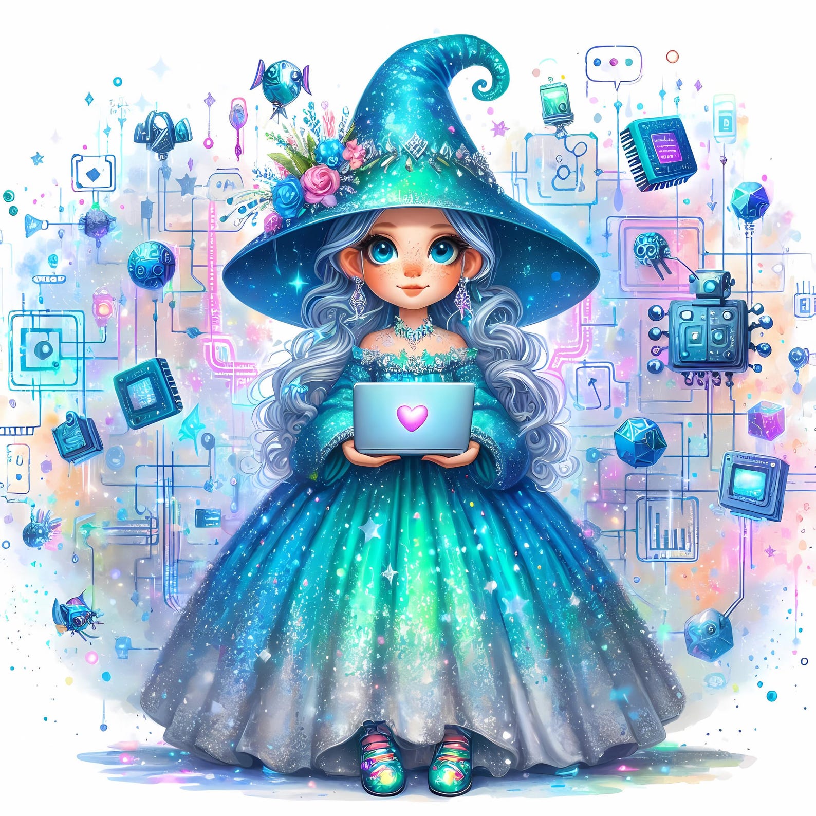 AI Developer Girl Gnome Clipart, 10 JPEG Tech Gnome Graphics ...