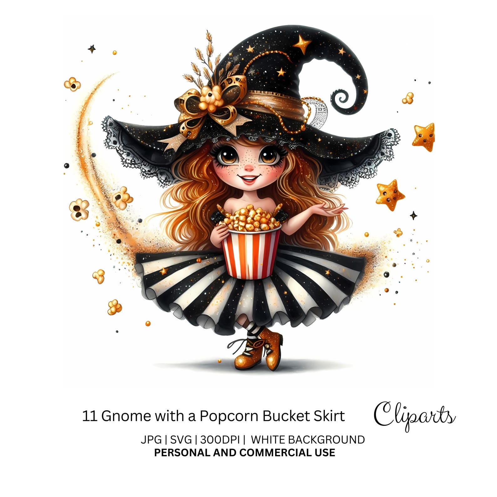 Popcorn Gnome Clipart: Movie Night Snack Art, High-res Jpegs (digital ...