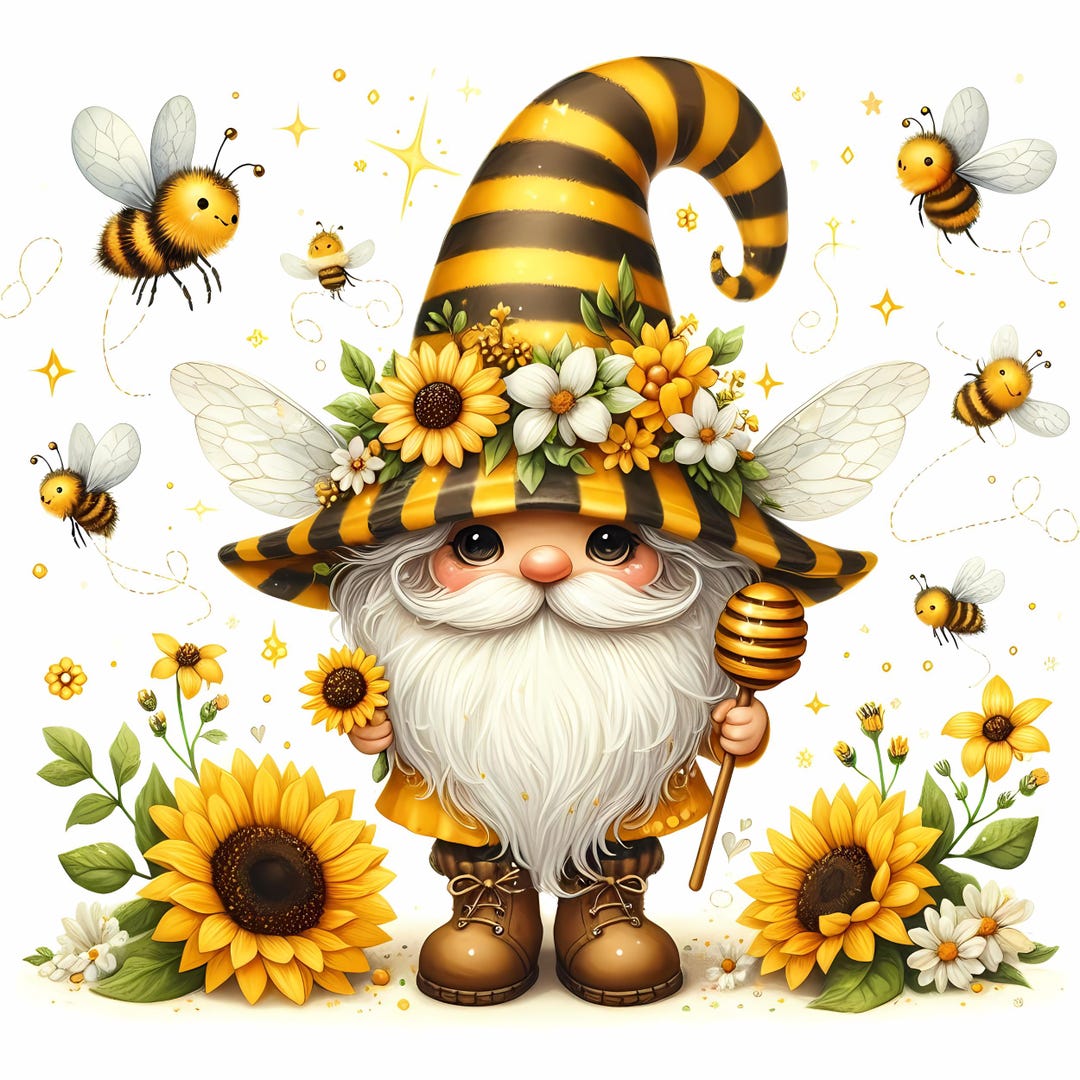 Watercolor Bee Gnome Clipart: Spring Bumblebee Art, Commercial Use ...