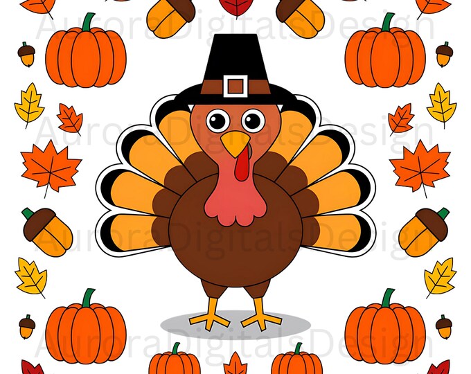 Thanksgiving Turkey Clipart - Cartoon Turkey With Pumpkin, Pilgrim Hat ...