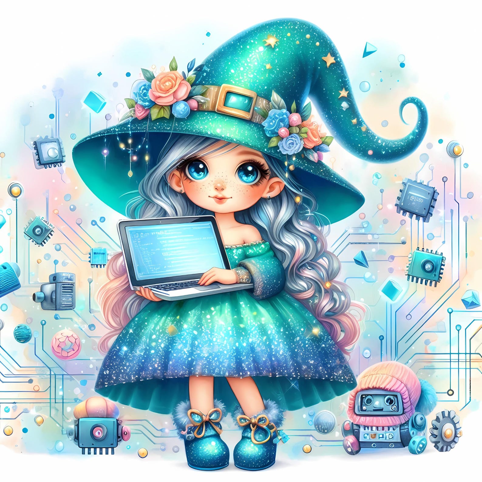 AI Developer Girl Gnome Clipart, 10 JPEG Tech Gnome Graphics ...