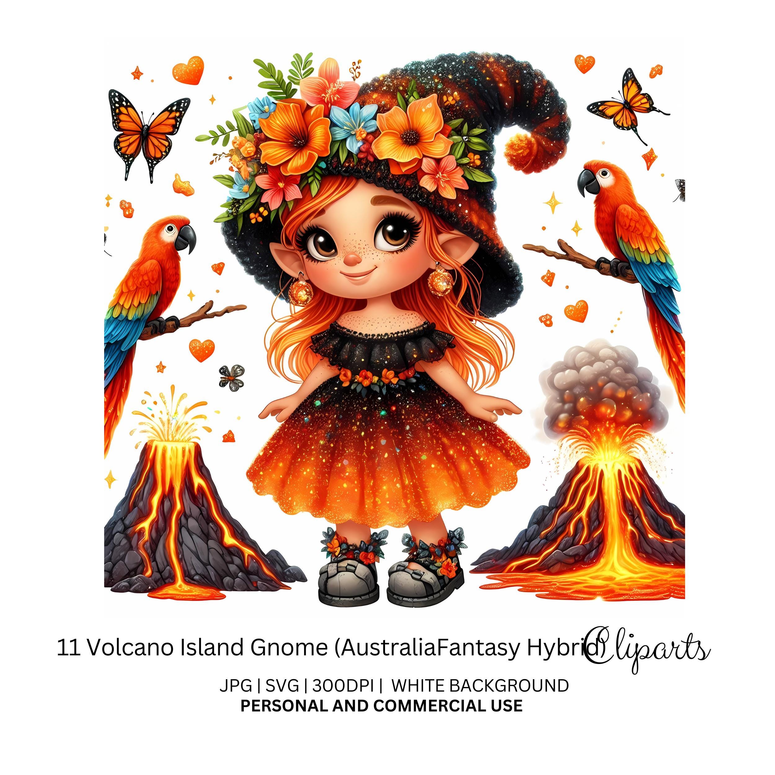 Volcano Island Gnome Clipart: Australia Fantasy Art (digital Download ...
