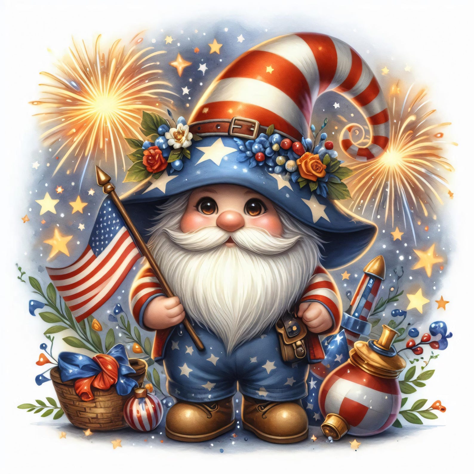 Patriotic Gnome Clipart, 4th of July Gnome Art, Independence Day ...