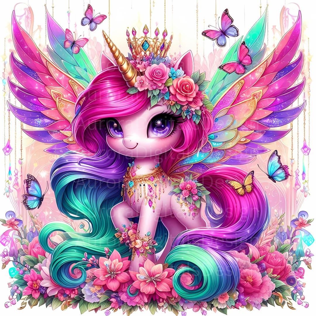 Watercolor Royal Unicorn Clipart: Floral Princess Pony Art (digital ...