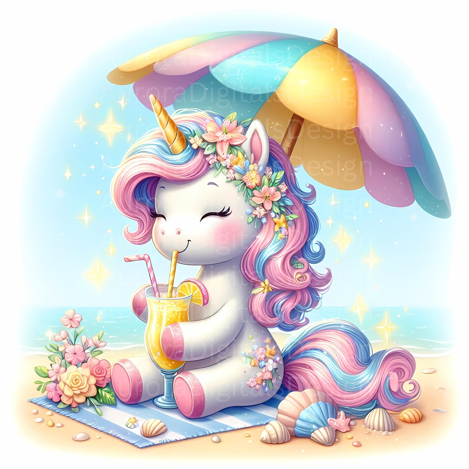 Magical Summer Unicorn Clipart | Tropical Fantasy, Florals & Fruits ...