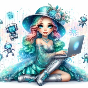 AI Developer Girl Gnome Clipart, 10 JPEG Tech Gnome Graphics ...