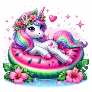 Magical Summer Unicorn Clipart | Tropical Fantasy, Florals & Fruits ...