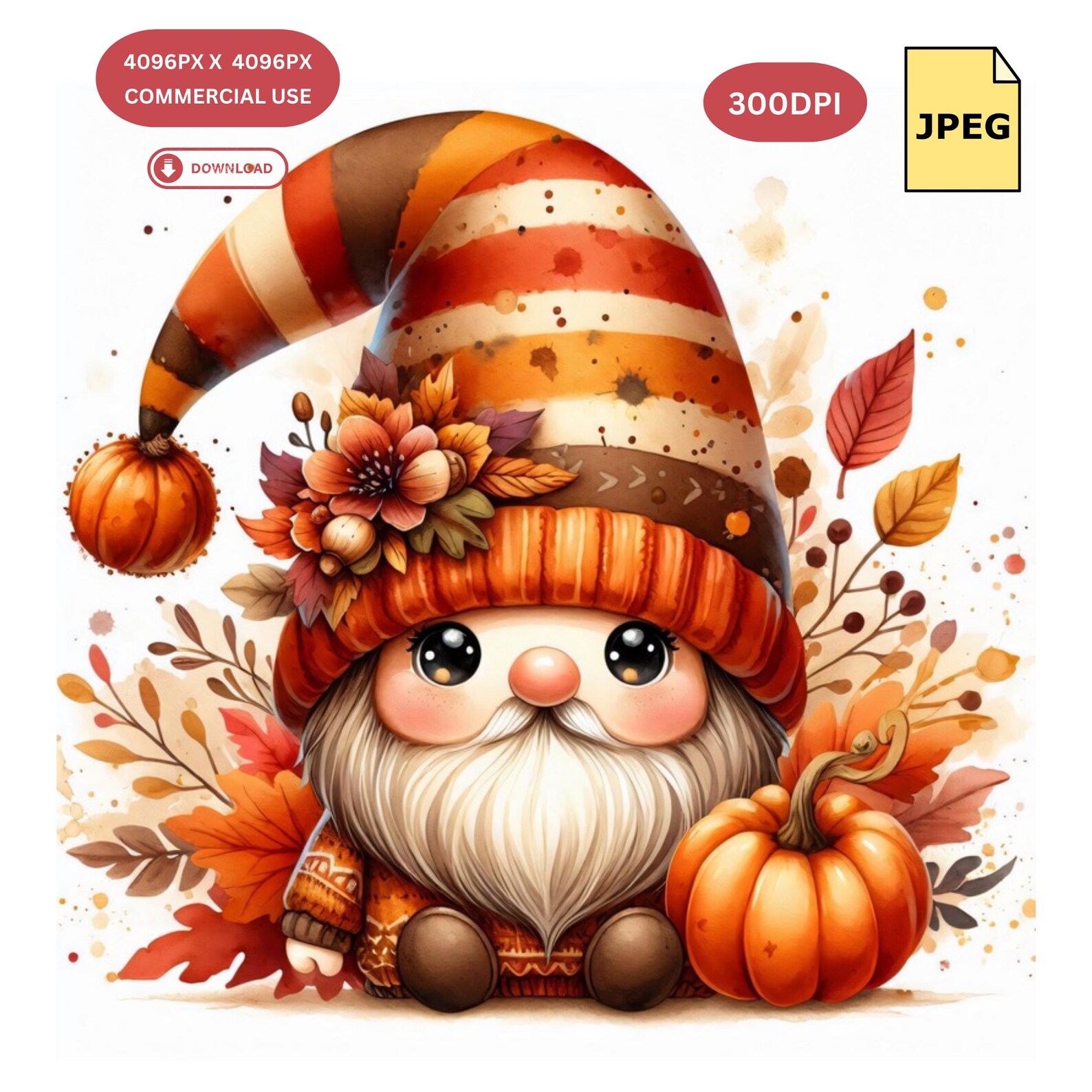 Watercolor Fall Gnomes Clipart, Set of 45 Autumn Gnome Clipart, Harvest ...
