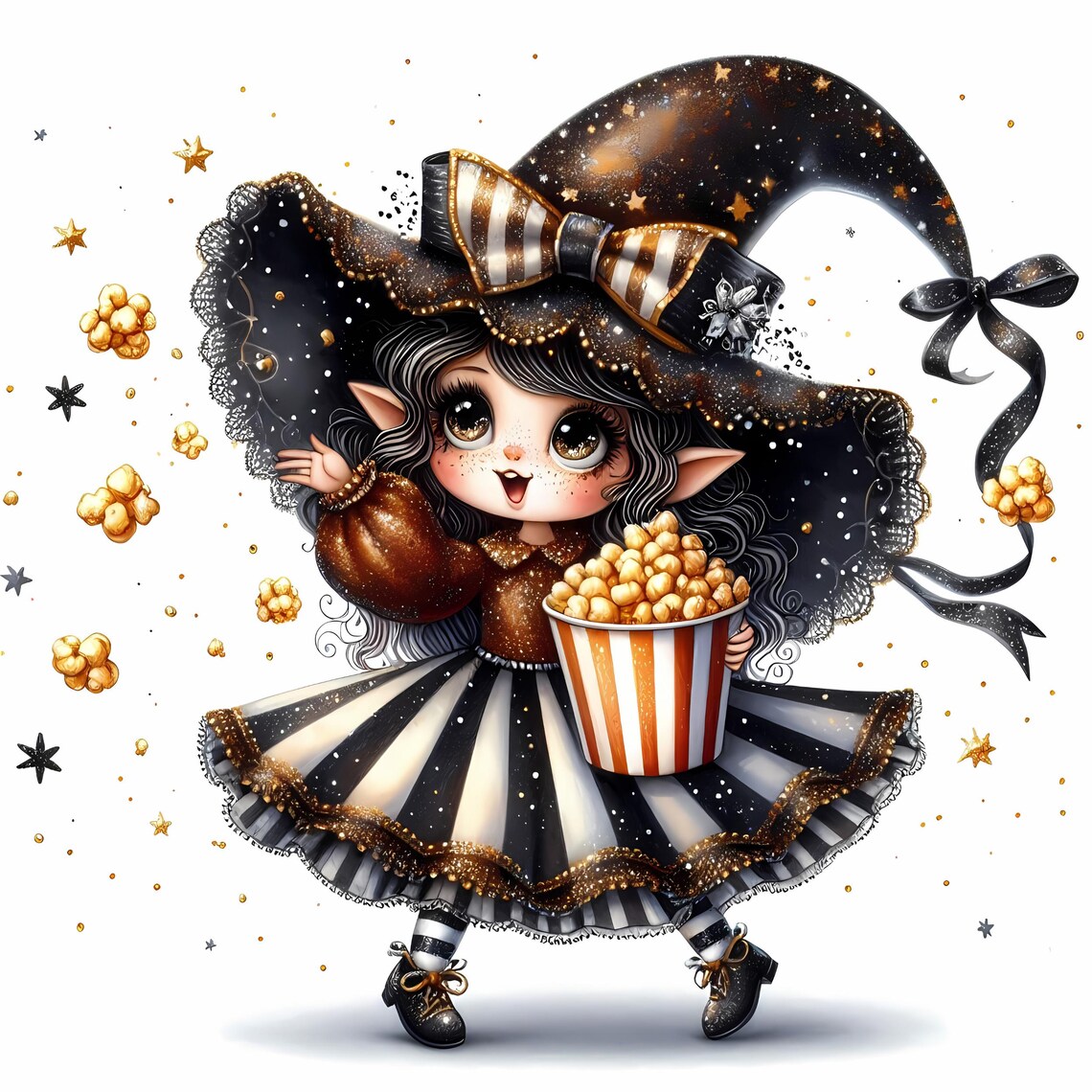Popcorn Gnome Clipart: Movie Night Snack Art, High-res Jpegs (digital ...