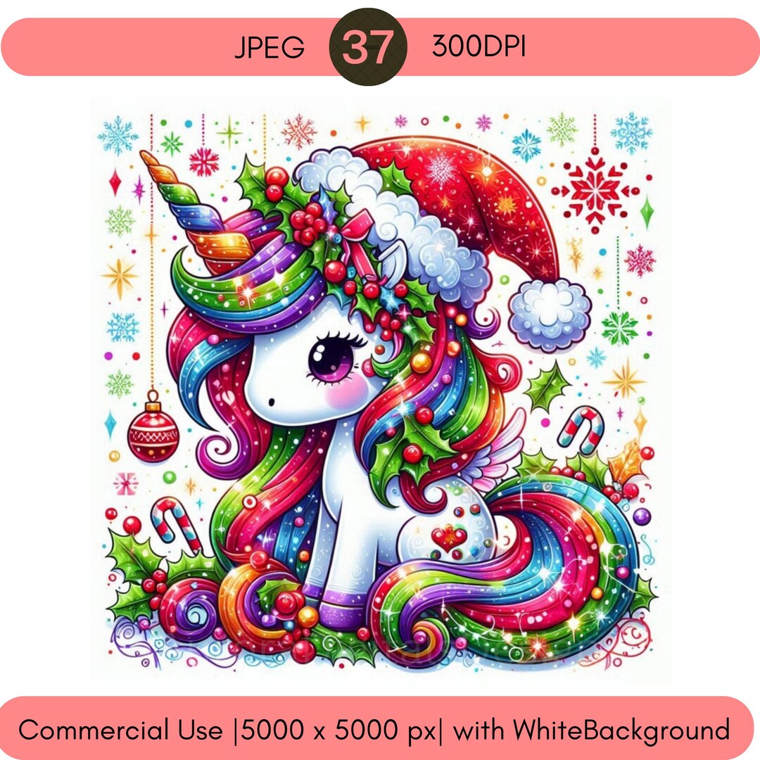 Christmas Unicorn Clipart Bundle, Set of 37 Cute Unicorn Jpeg's ...