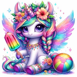Watercolor Summer Beach Unicorn Clipart, 15 JPEG Vacation Unicorn ...