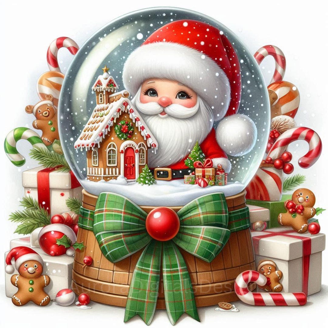 Santa Gnomes Holding Snow Globes Clipart - Set of 12 Festive Holiday ...