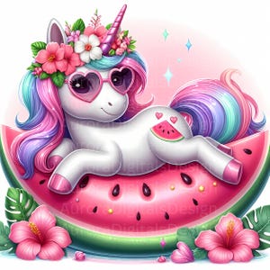 Magical Summer Unicorn Clipart | Tropical Fantasy, Florals & Fruits ...